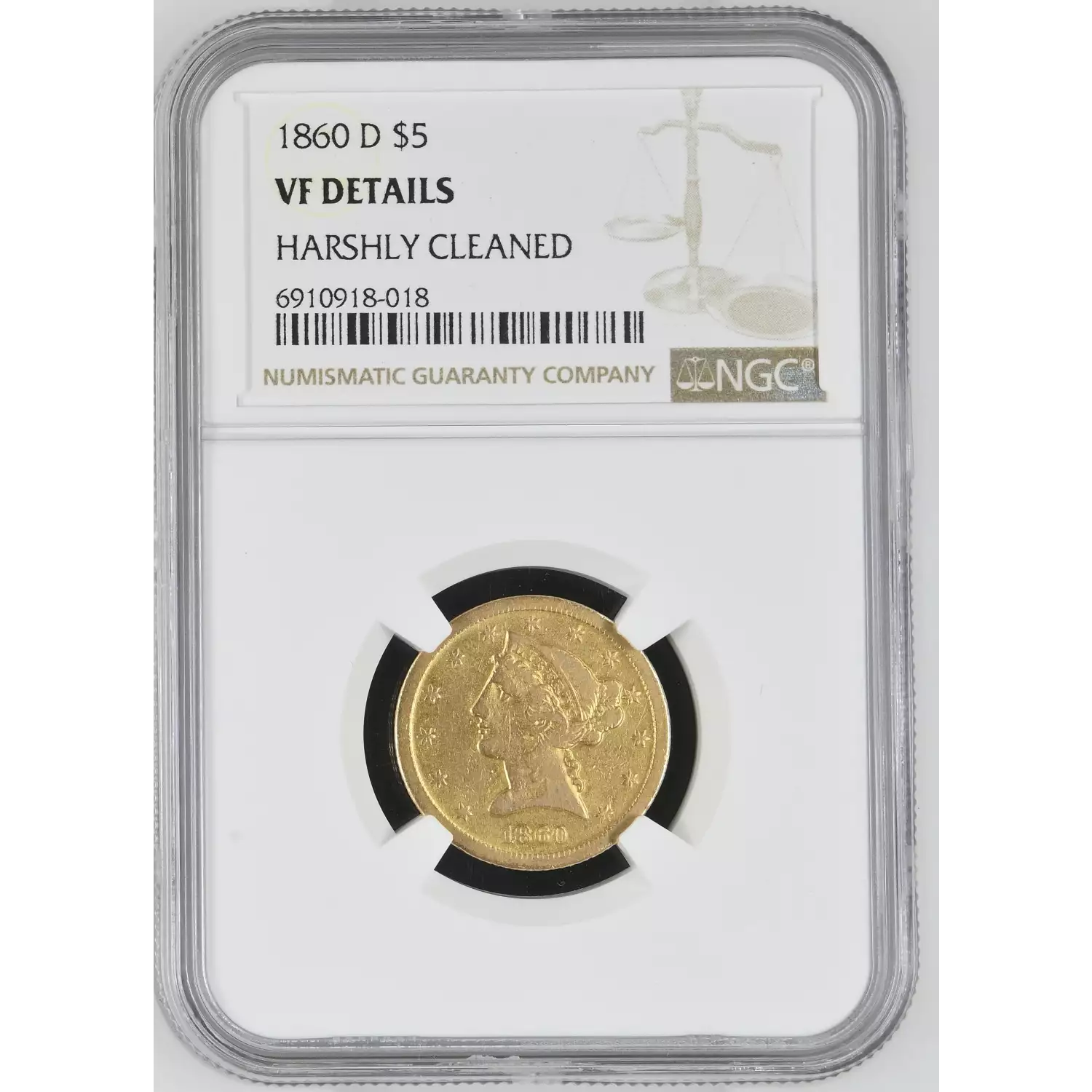 1860-D Gold Half Eagles Liberty Head NGC VF Details - Hyatt Coins