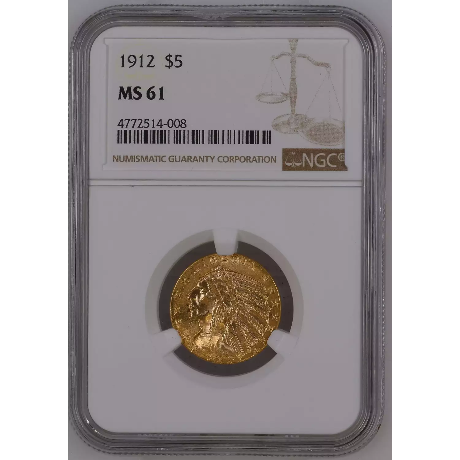 1912 Gold Half Eagles $5 Indian Head NGC MS-61 - Hyatt Coins