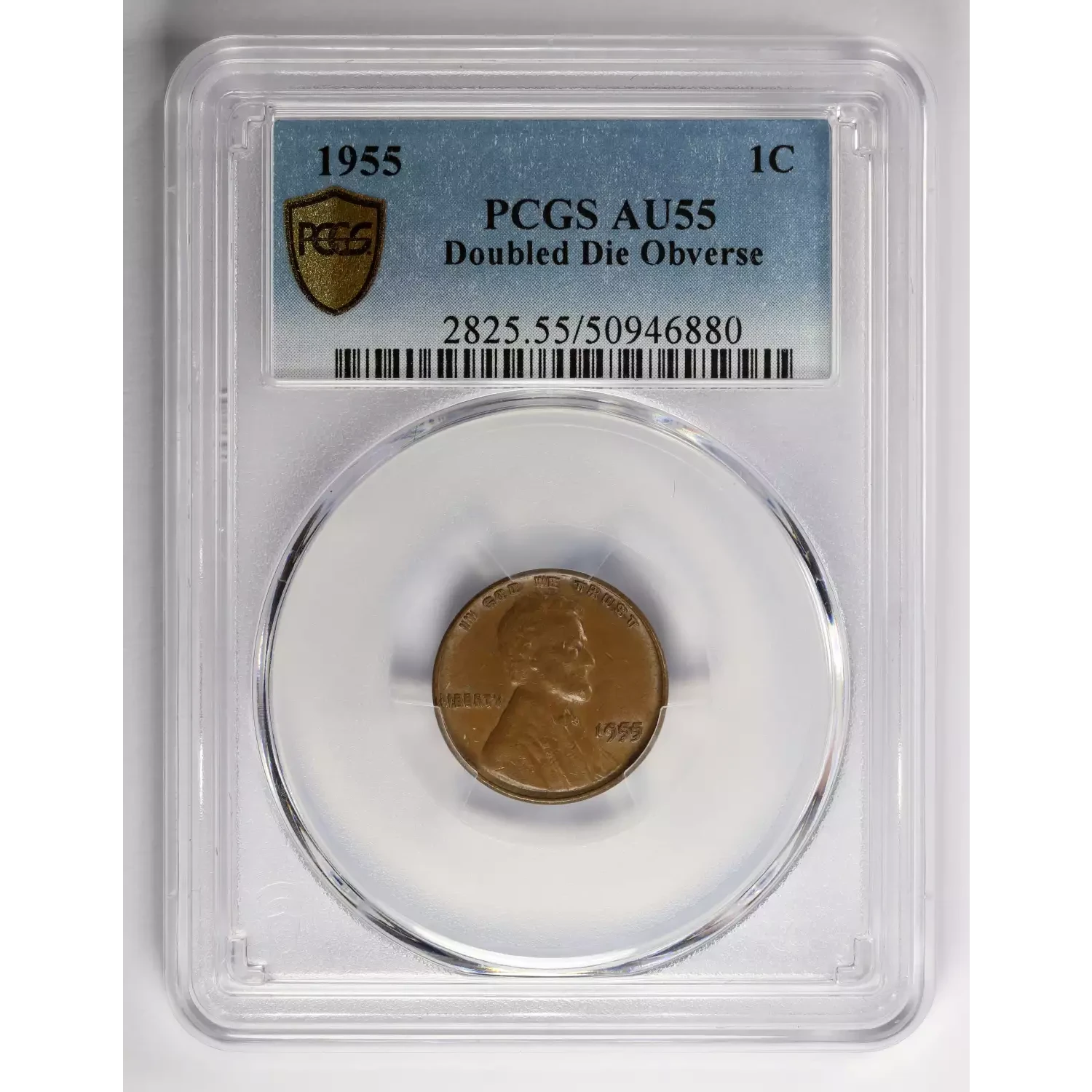 1955 Small Cents Lincoln, Wheat Ears Reverse PCGS AU-55 BN Doubled Die Obverse - Hyatt Coins